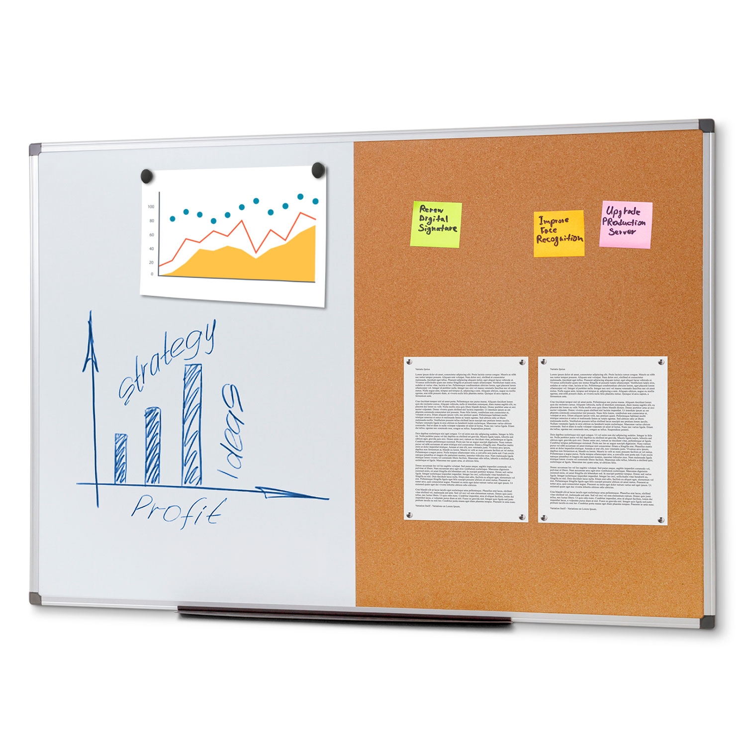 120x90 cm Combi Board whiteboard med kork | Skiltex.dk